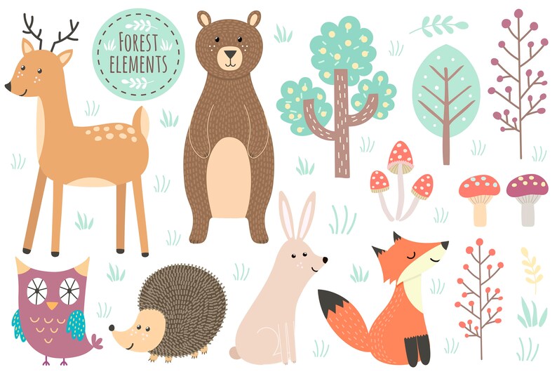 Forest Animals Digital Paper and Clipart - Woodland Cute Baby Animals ...