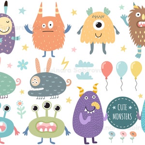 Monsters Clipart Font Digital Paper Alphabet Halloween Cute Characters ...