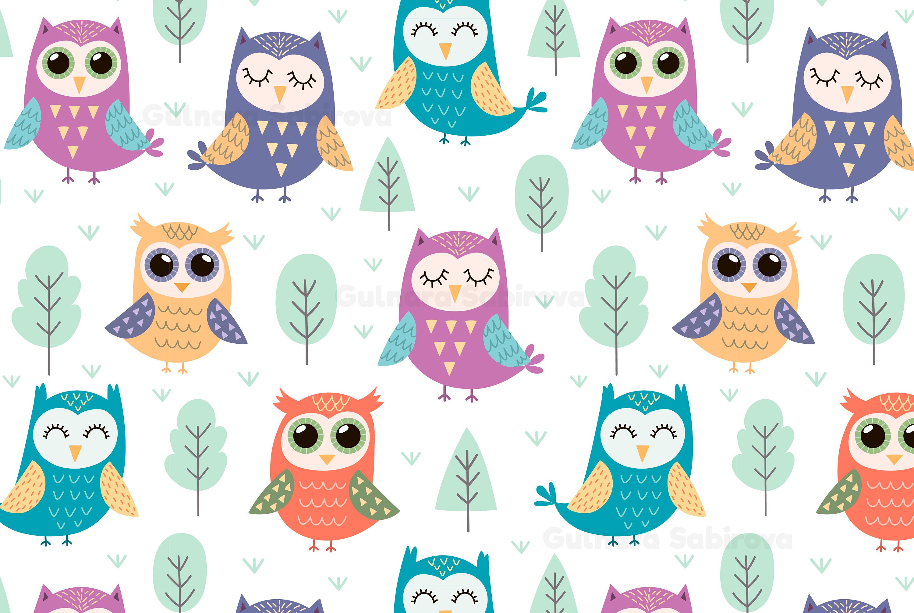 Owls Digital Paper and Clipart - Cute Animals Seamless Patterns, Clip ...