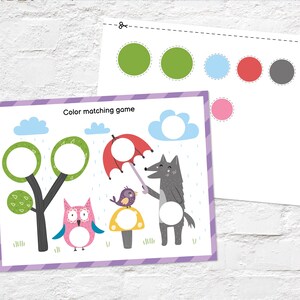 Color Sorting Busy Book Page, Forest Animals Matching Worksheet for ...