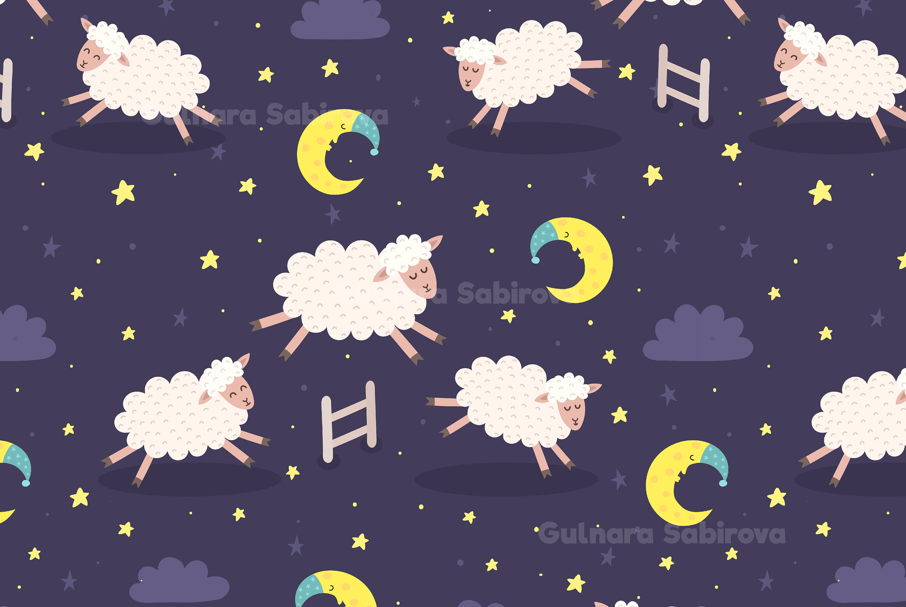 Good Night Clipart and Digital Paper Sweet Dreams Seamless | Etsy