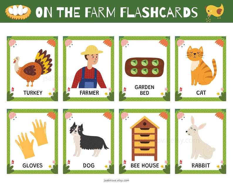 On the Farm Flashcards PDF, 48 Farm Animals Flash Cards Printable, Farm ...