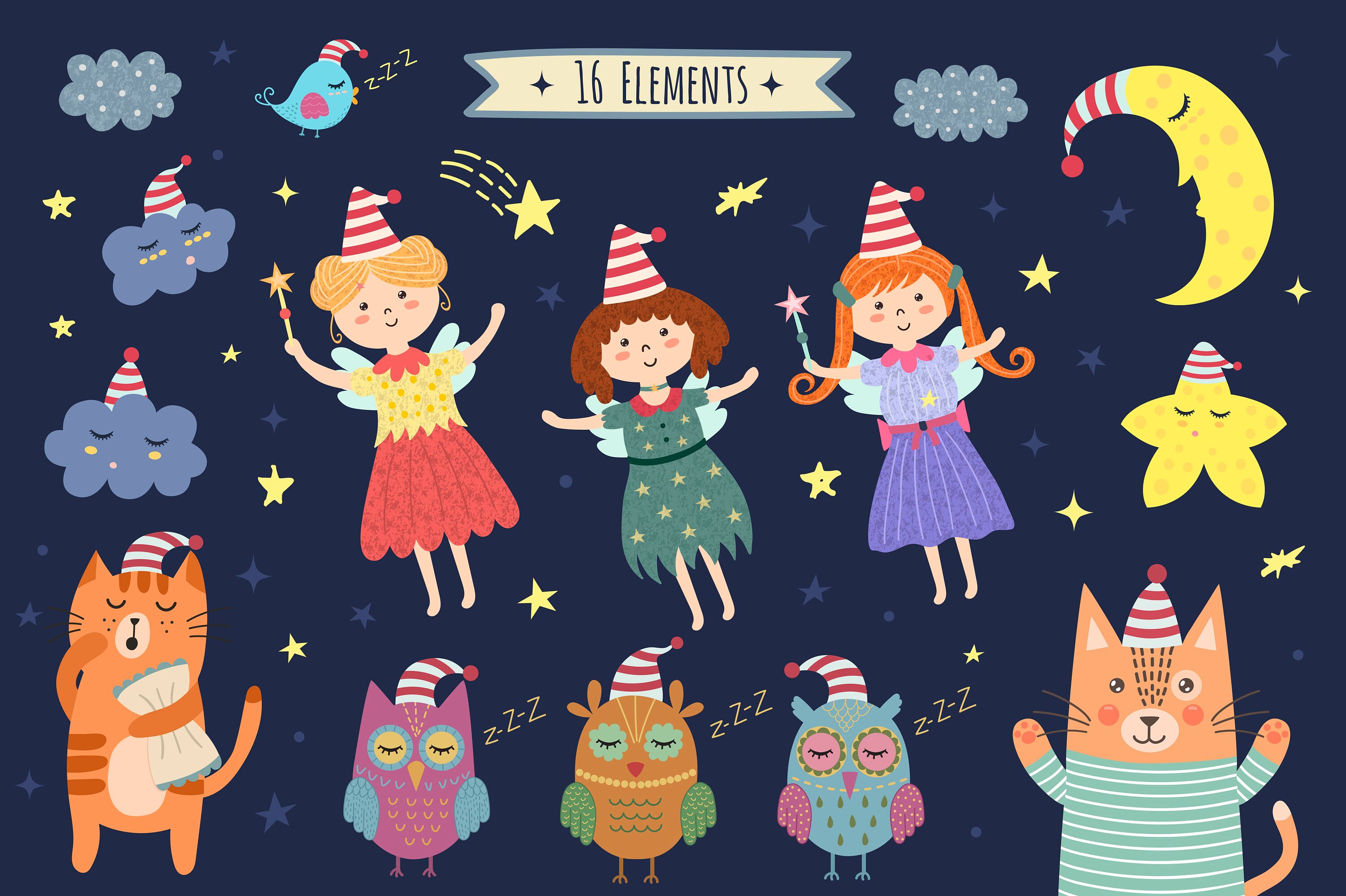 Good Night Clipart / Eps, Ai, Png, Jpeg / Digital Paper / Nursery Wall ...