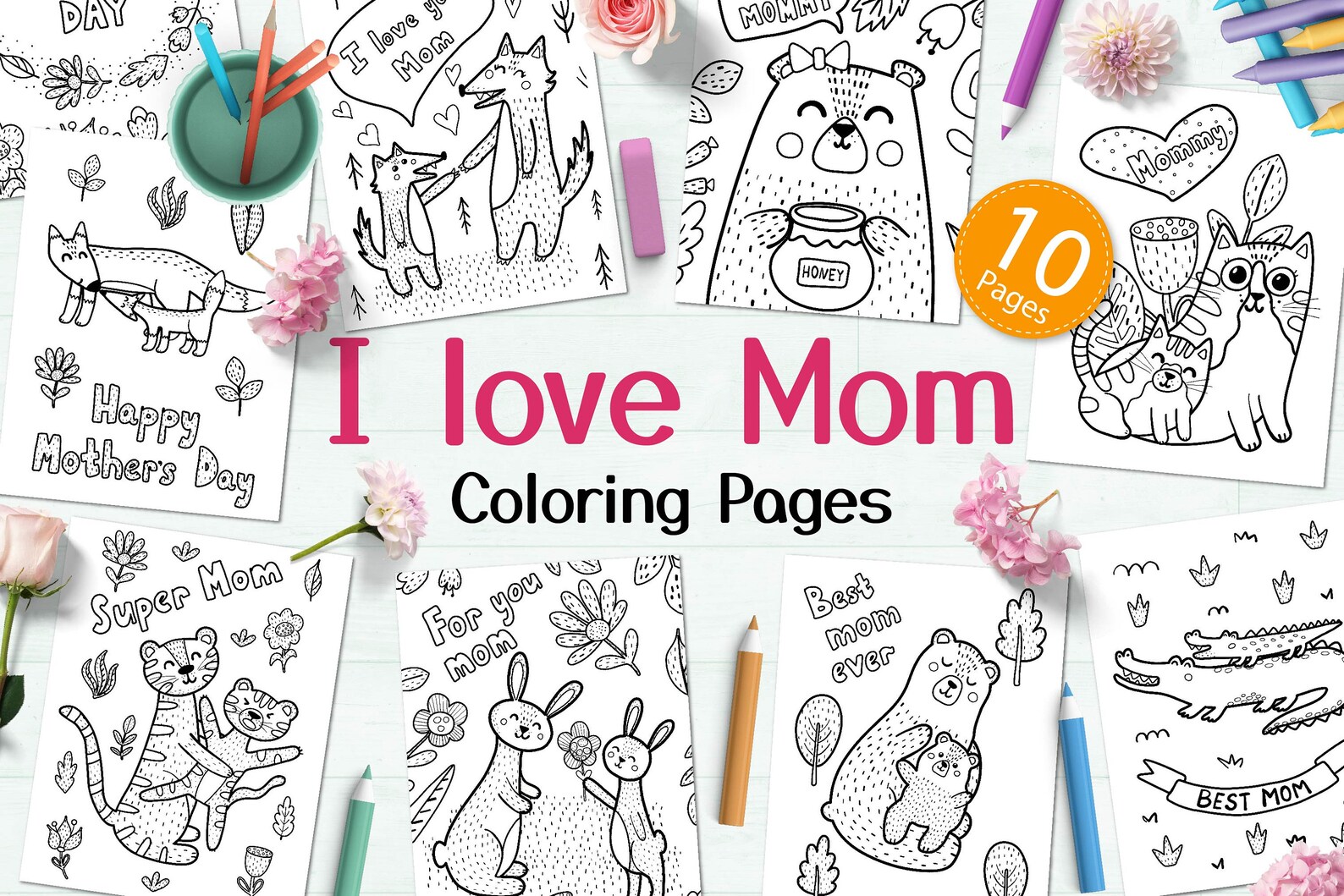 Mothers Day Coloring Book for Kids Mom Coloring Pages | Etsy
