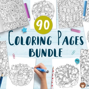 Coloring Book Bundle, 90 Printable Coloring Pages Pdf for Adults and ...