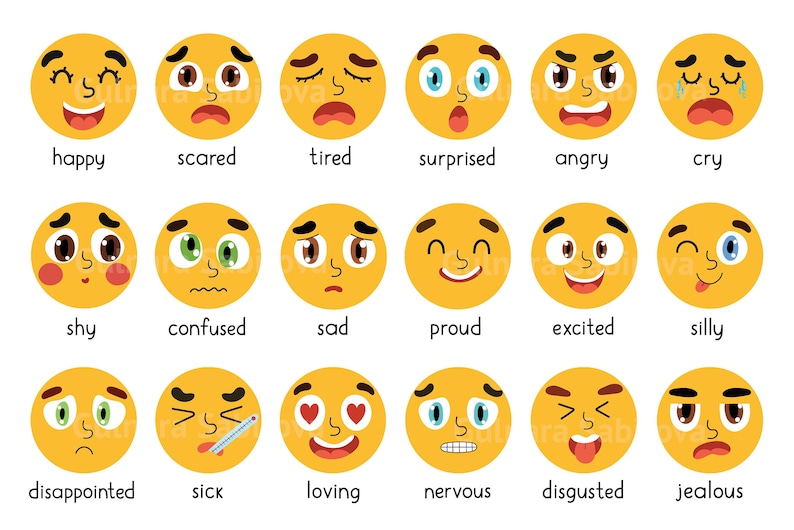 Emotions Clipart Kids Faces Emotions Clip Art Feelings Faces - Etsy