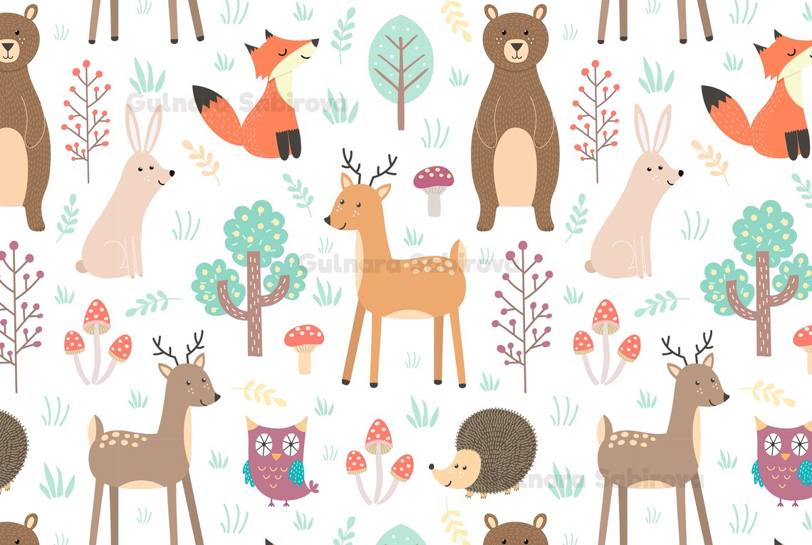 Forest Animals Digital Paper and Clipart Woodland Cute Baby - Etsy