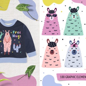 Llama Clipart Digital Paper - Alpaca Print - Alphabet - Lama Cactus ...