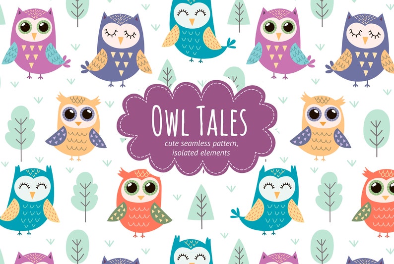 Owls Digital Paper and Clipart Cute Animals Seamless - Etsy