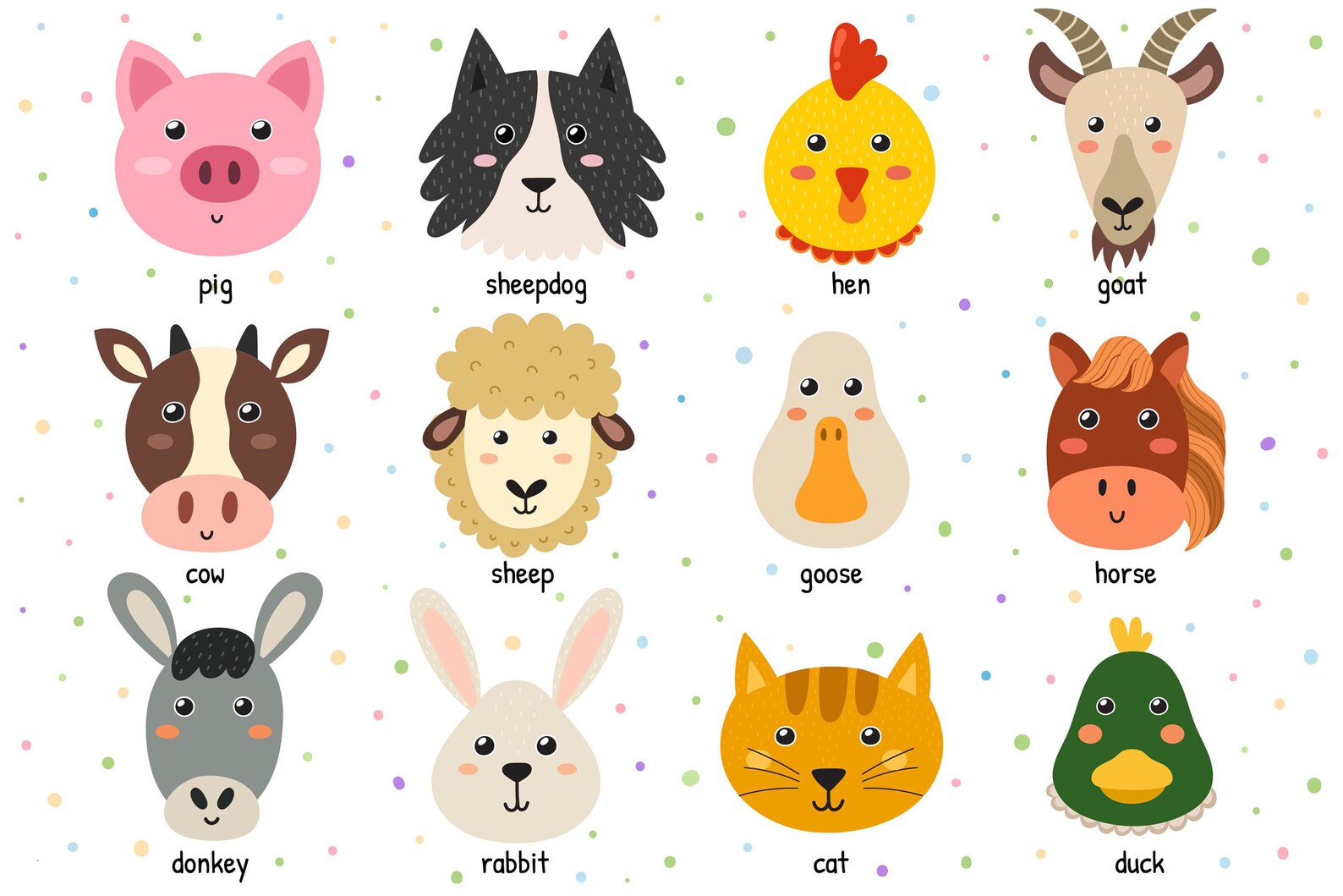 Farm Animal Faces Clipart SVG PNG Eps Cute Farm Animals - Etsy