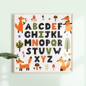 ABC Alphabet Posters Alphabet With Cute Animals Wall Art Nursery Decor ...