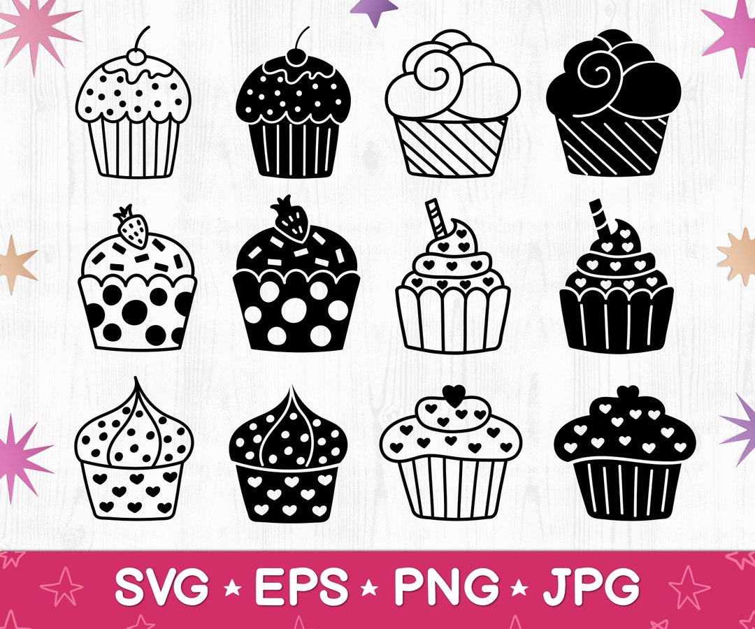 Cupcake SVG Clipart, Cupcakes Cut Files Bundle Clip Art, Muffin Svg ...