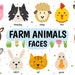 Farm Animal Faces Clipart SVG PNG Eps, Cute Farm Animals Avatars Set ...