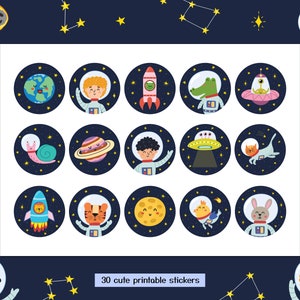 Space Stickers Printable Pdf, Space Cupcake Toppers, Circle Stickers ...