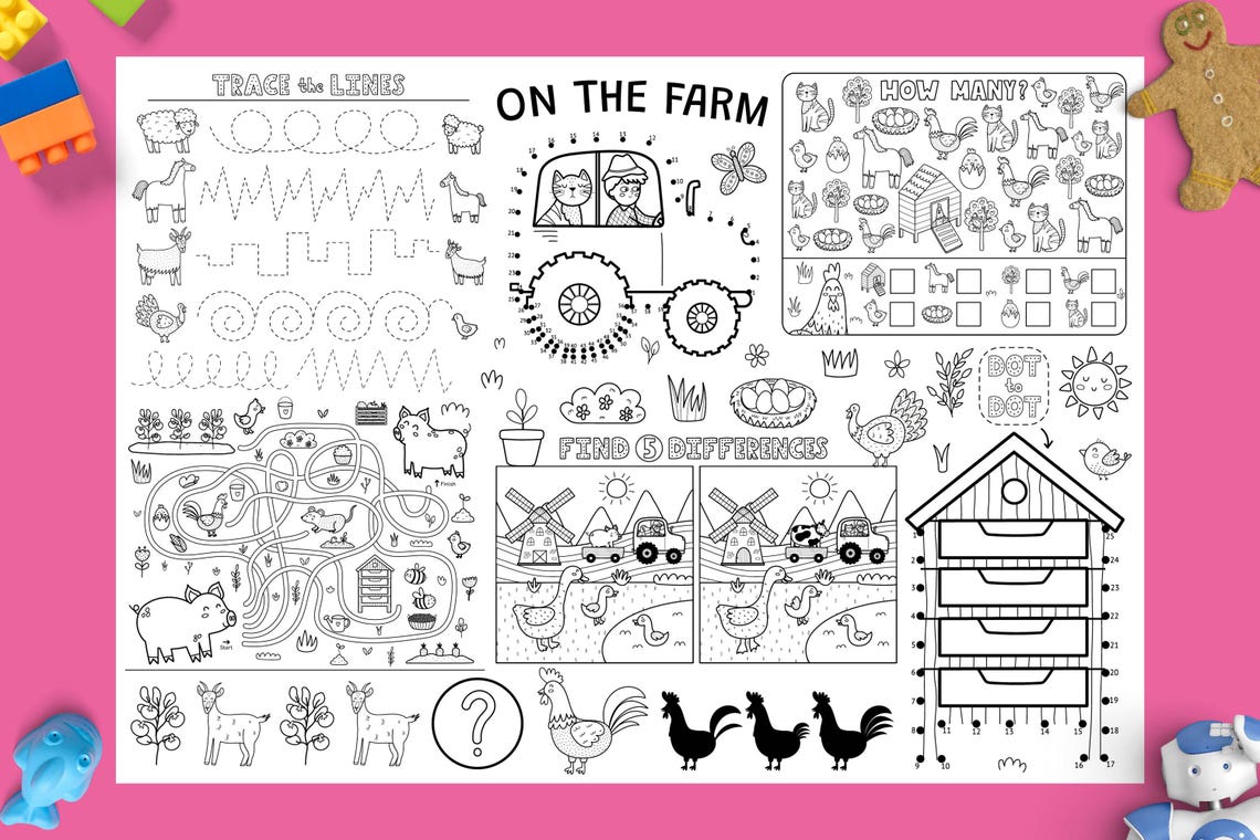 Farm Activity Placemats DIGITAL, on the Farm Coloring Activity Mats ...