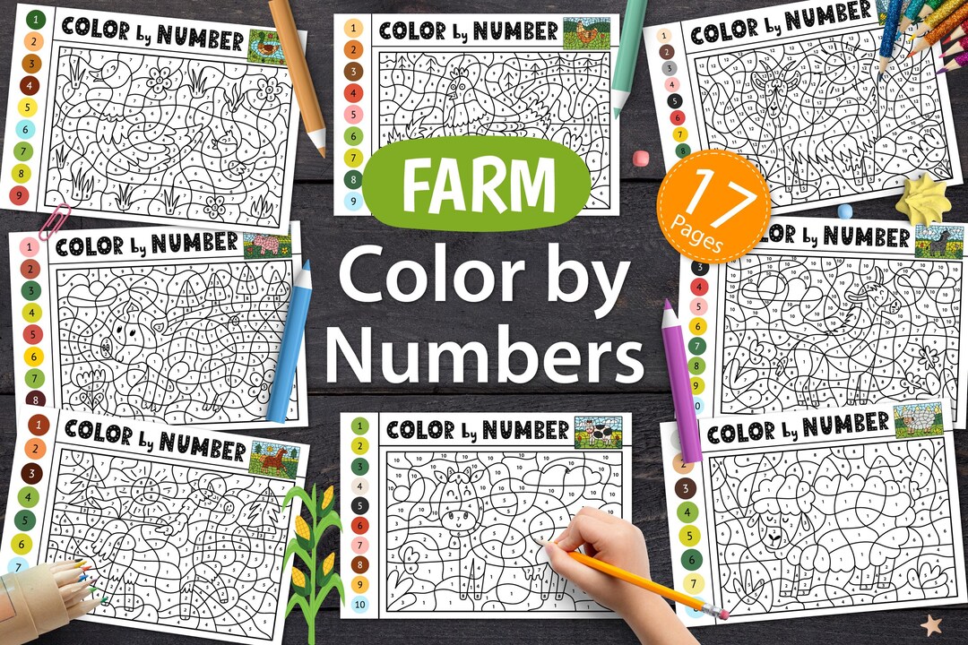 Farm Color by Number Worksheets PDF, Farm Coloring Book for Kids ...