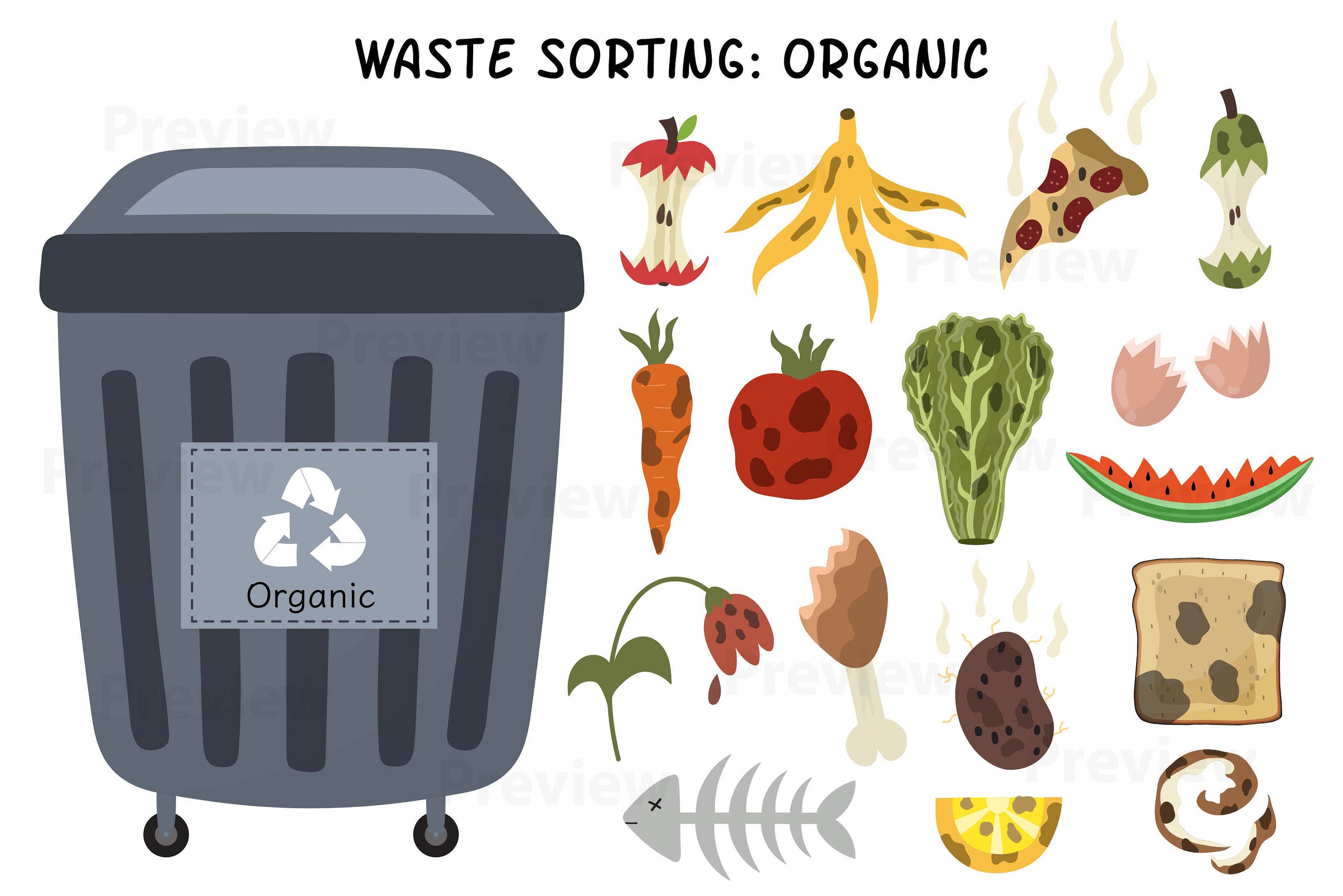 Waste Sorting Clipart, Recycling Trash Graphics, Saving the Planet ...