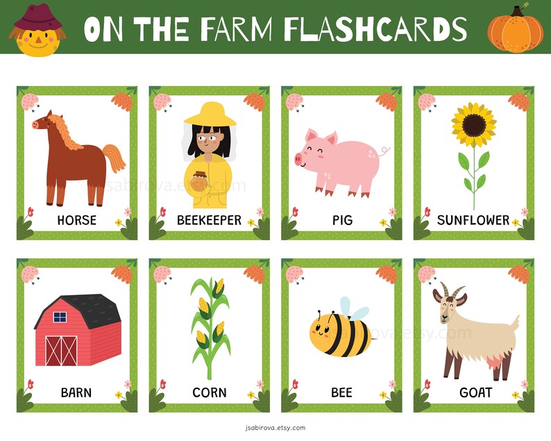 On the Farm Flashcards PDF, 48 Farm Animals Flash Cards Printable, Farm ...