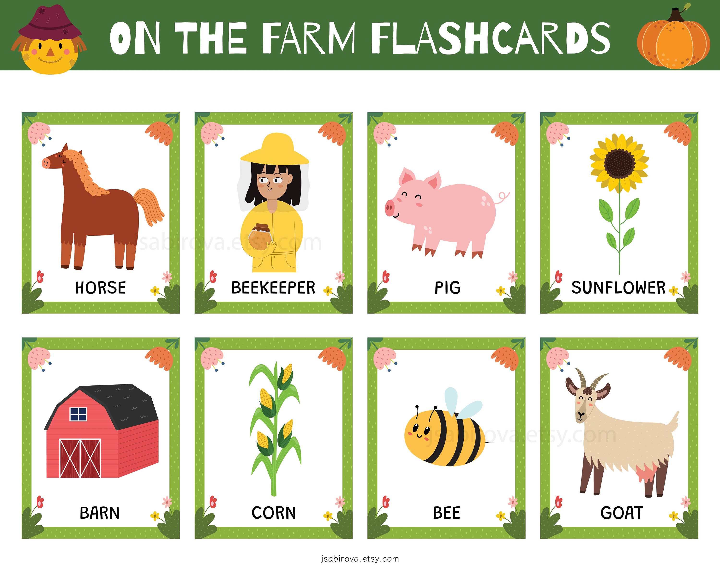 On the Farm Flashcards PDF, 48 Farm Animals Flash Cards Printable, Farm ...