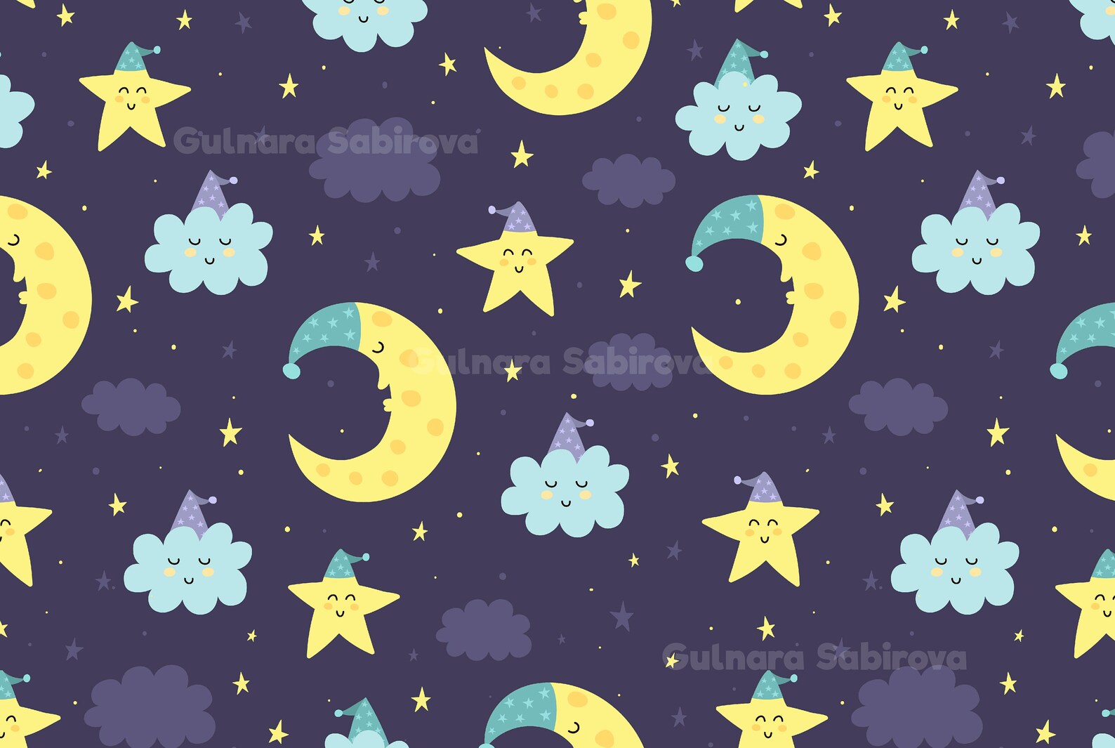 Good Night Clipart and Digital Paper Sweet Dreams Seamless | Etsy