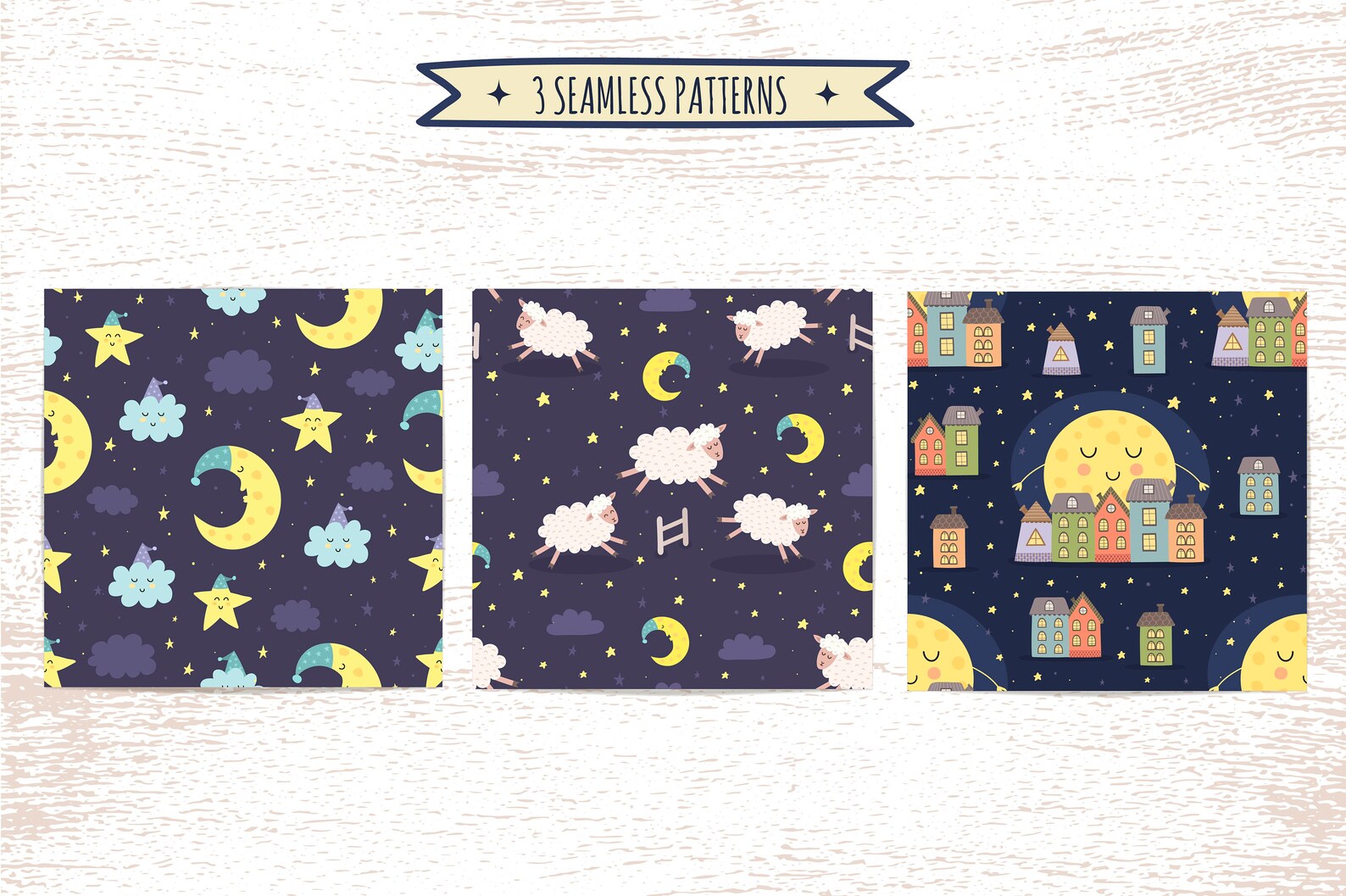 Good Night Clipart and Digital Paper Sweet Dreams Seamless | Etsy