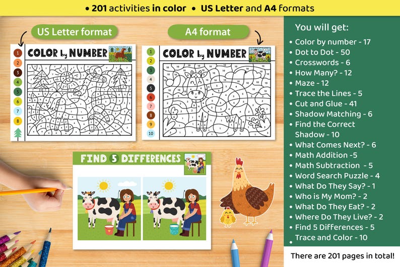 Farm Activity Book Bundle Printable, on the Farm Activity Pages for ...