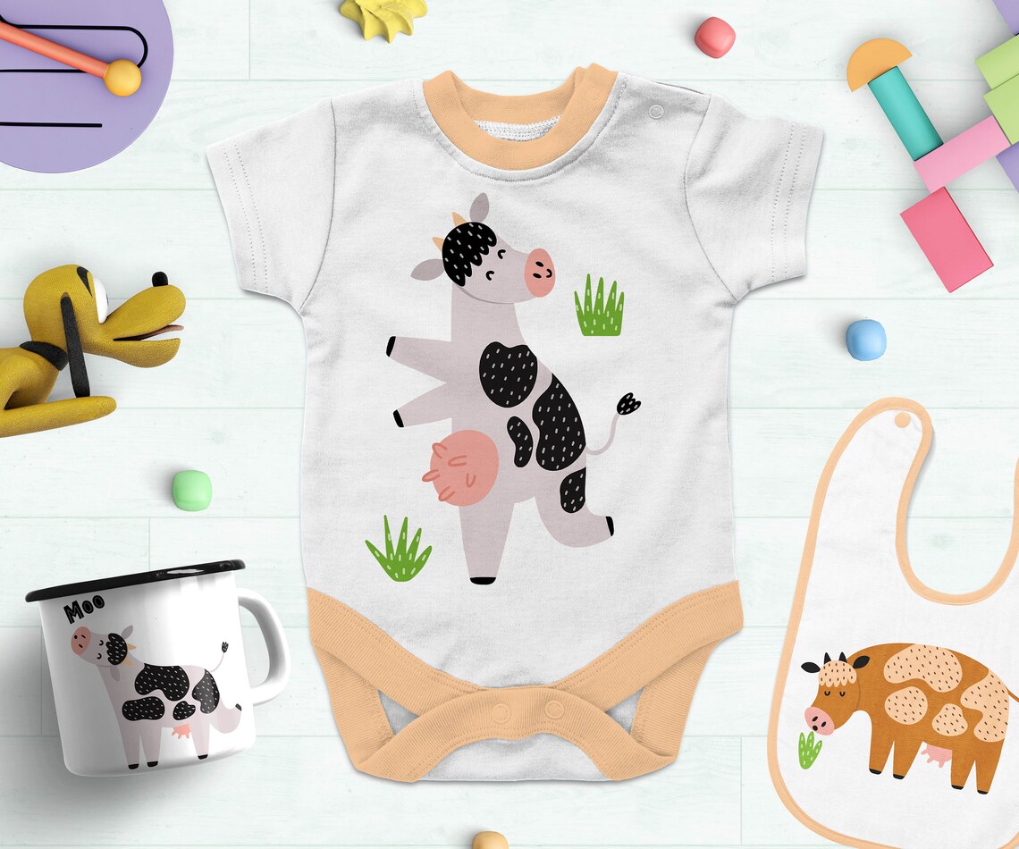 Cow Clipart Farm animals Clip Art Cow Vector Print Cute | Etsy