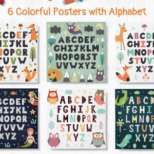 ABC Alphabet Posters Alphabet With Cute Animals Wall Art Nursery Decor ...