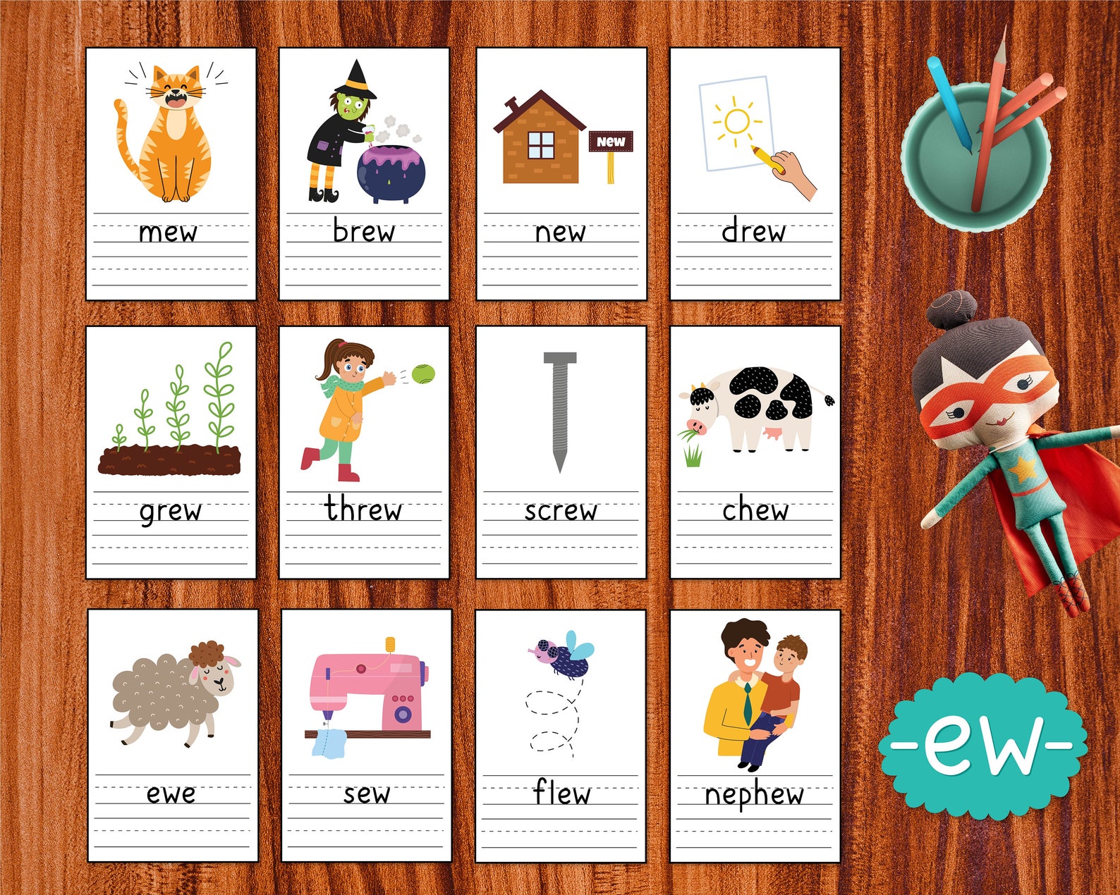 Ew Phonics Sound Flash Cards ew Digraph Printable - Etsy
