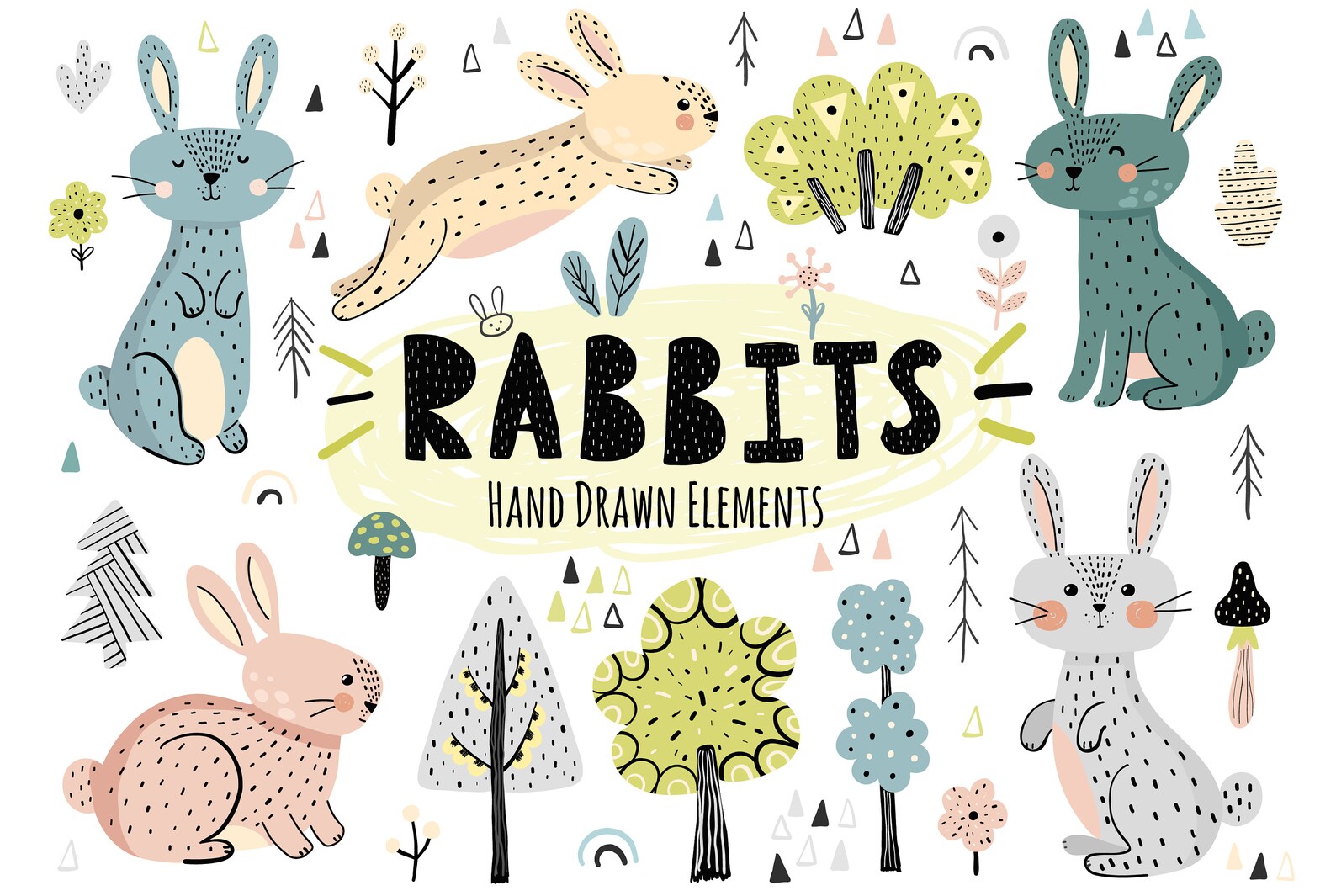 Rabbits Clipart Printable Cards Digital Paper Scandinavian - Etsy