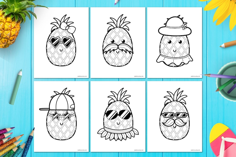Pineapple Coloring Book Pages Summer Pineapple Coloring Book - Etsy