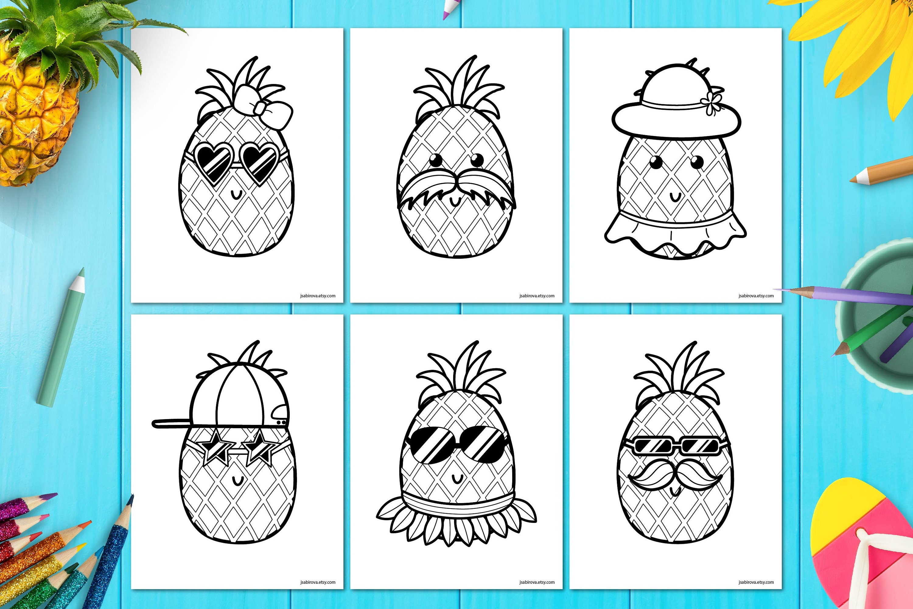 Pineapple Coloring Book Pages Summer Pineapple Coloring Book - Etsy