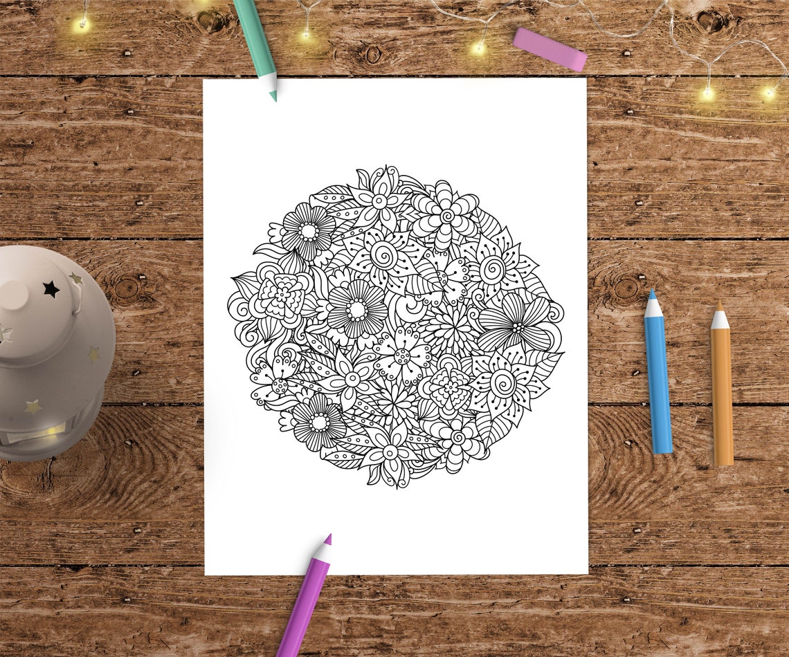 6 Printable Coloring Pages A4 Doodle Coloring Book for Adults | Etsy