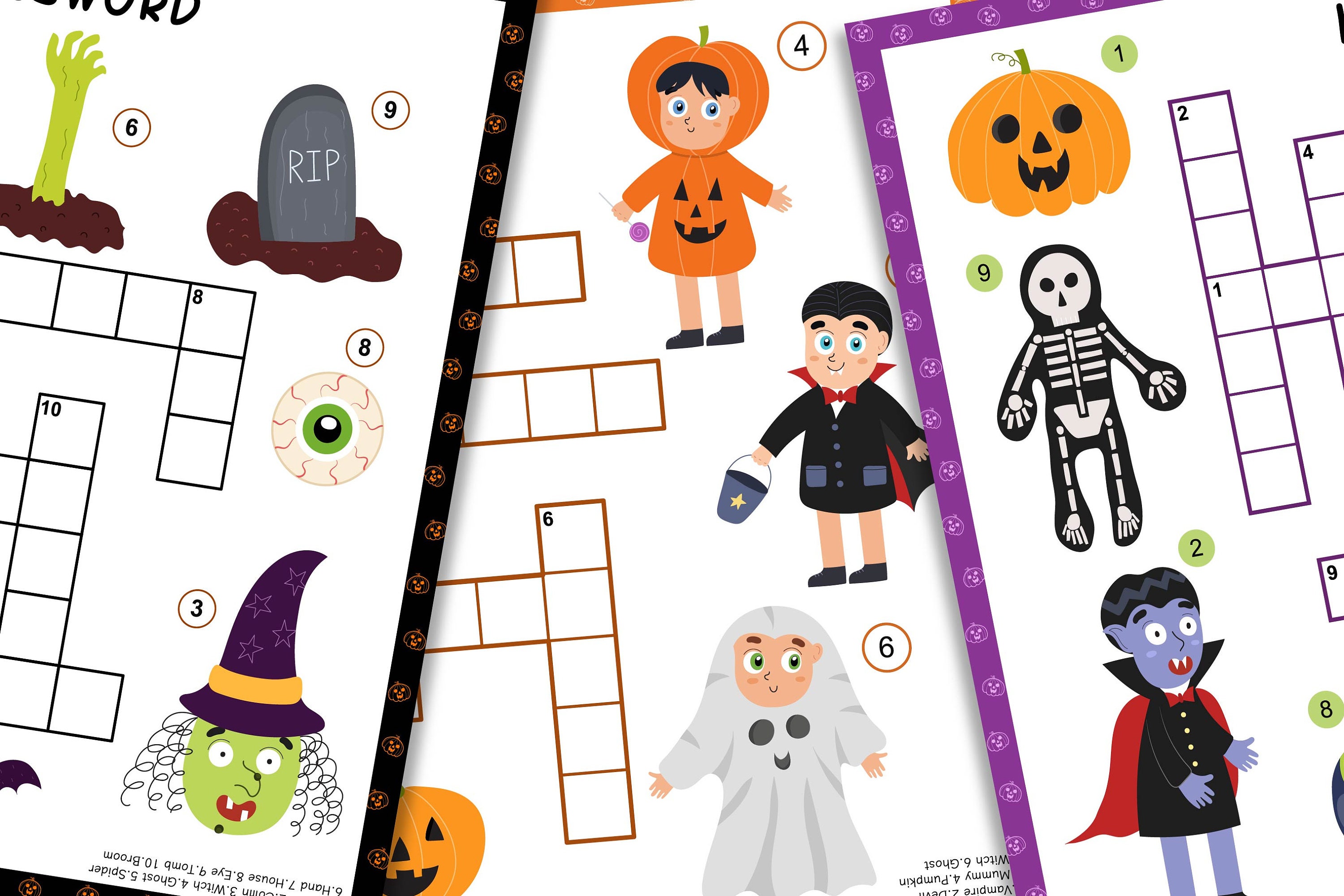 Halloween Crossword Puzzles Pdf For Kids Halloween Crossword Etsy