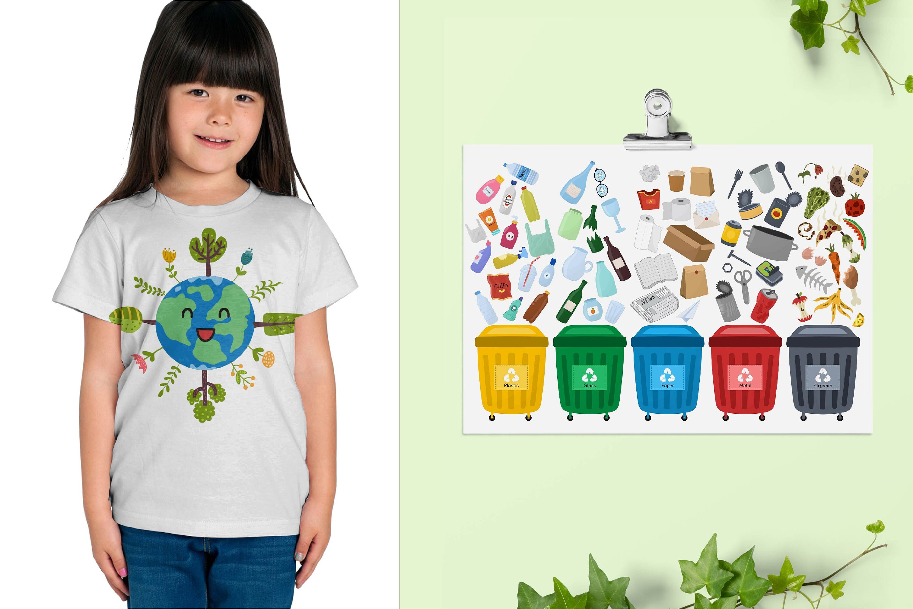 Waste Sorting Clipart, Recycling Trash Graphics, Saving the Planet ...