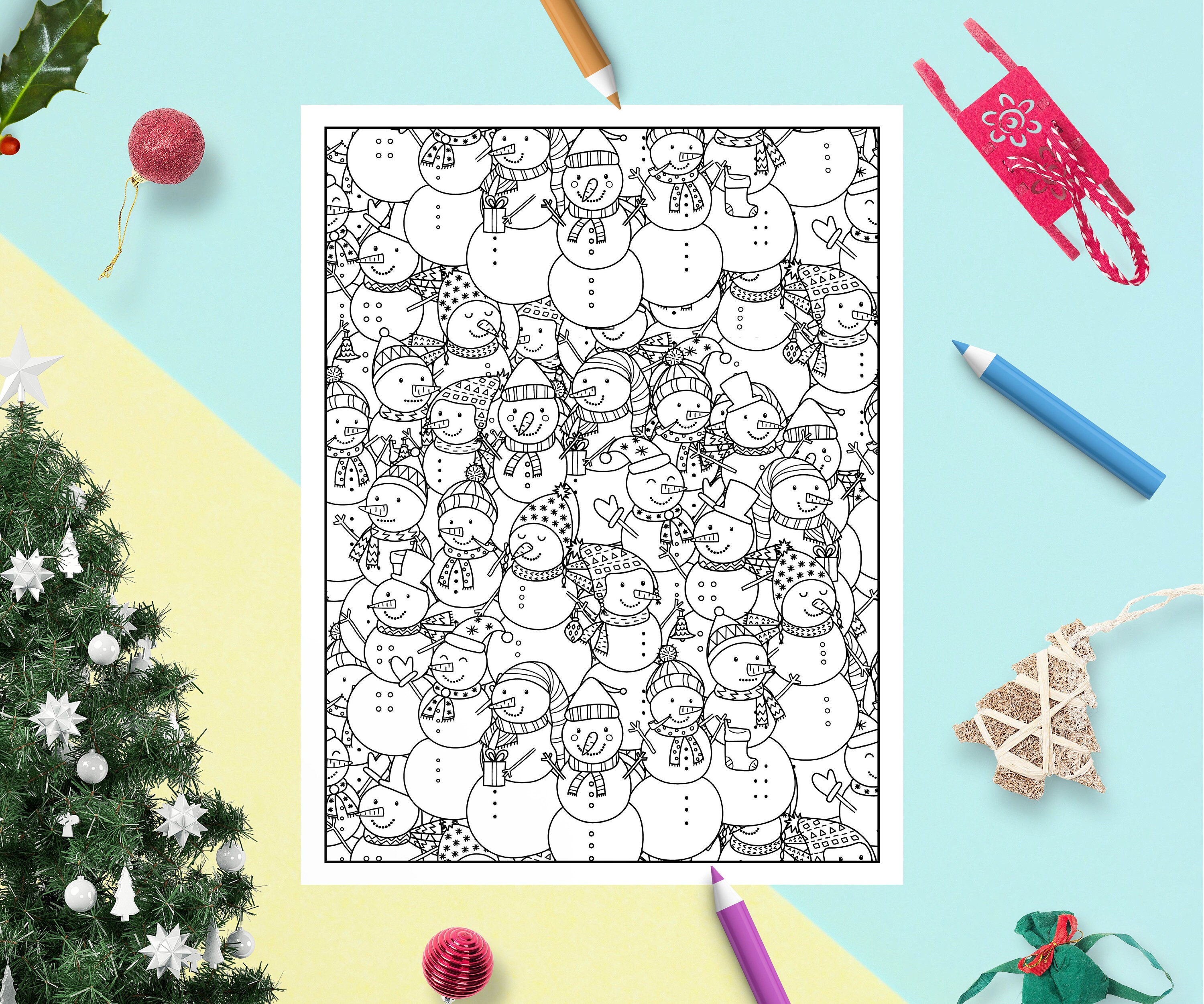 Christmas Coloring Book Pdf Coloring Pages With Snowman - Etsy
