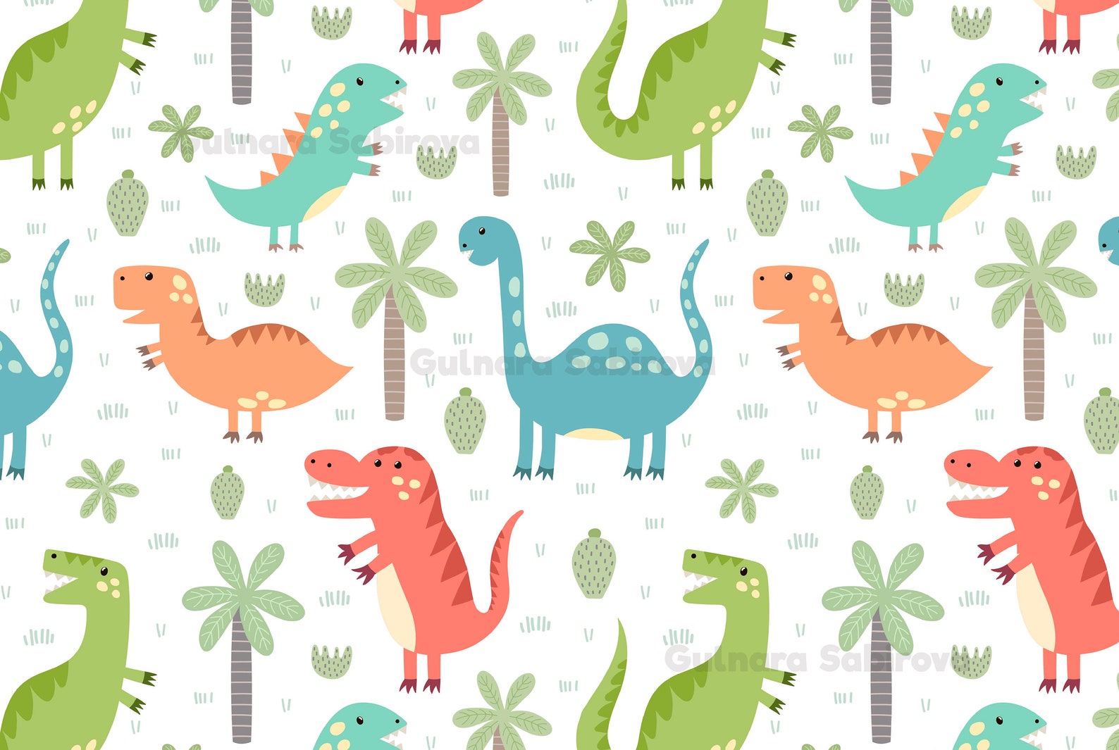Dinosaur Digital Paper, Clipart - Cute Dinos Seamless Patterns, Nursery ...