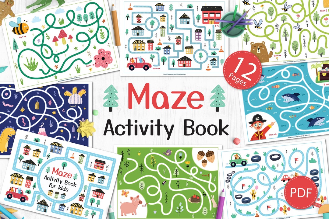 Maze Activity Book Printable, Busy Book for Toddlers Maze Games Maze ...