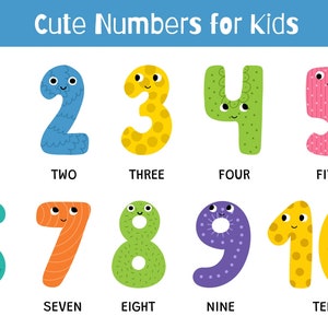 Numbers for Kids Clipart, Cute Numbers in Color and in Outline, Numbers ...