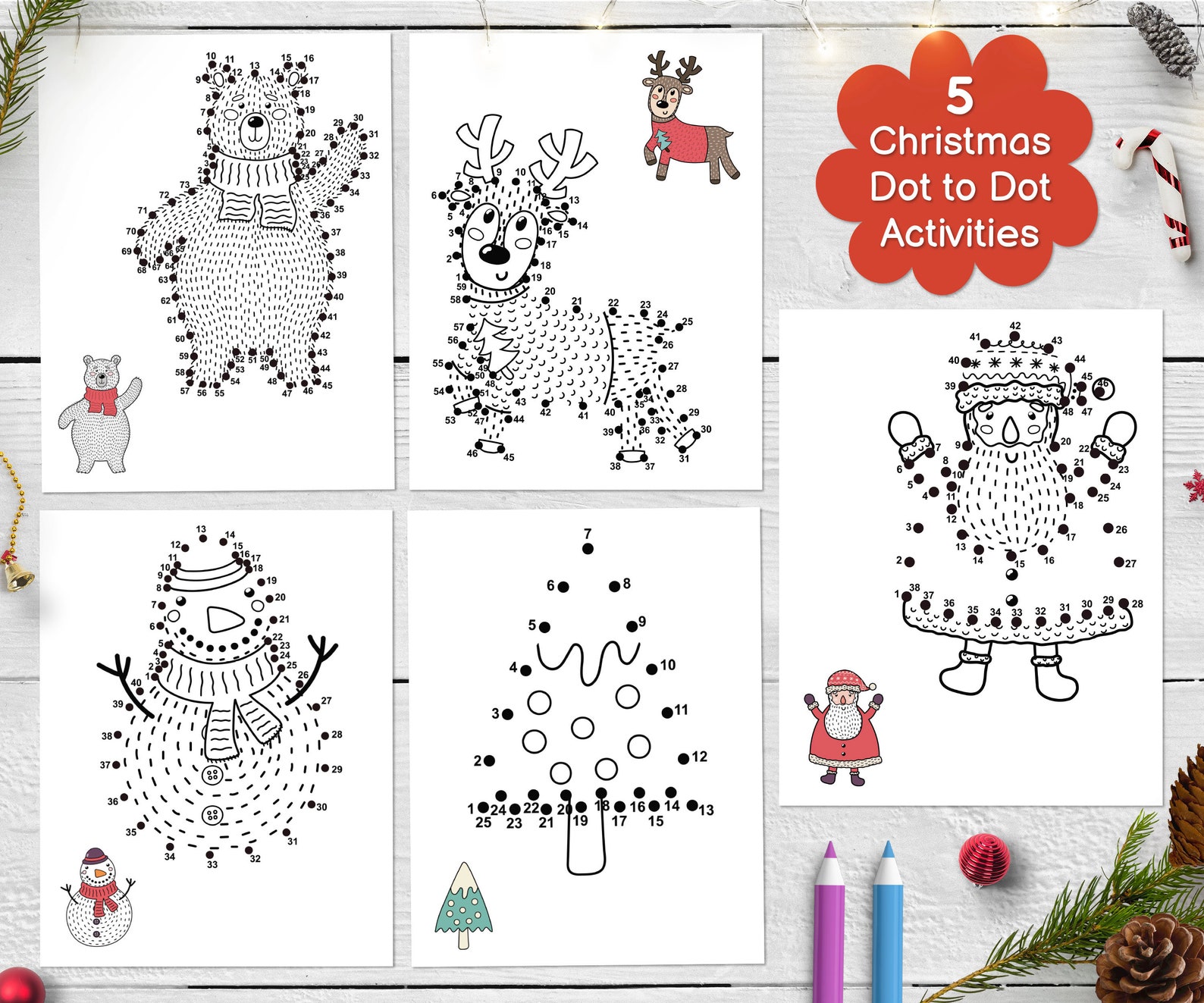 Christmas Dot to Dot Book for Kids PDF 5 Printable Activity - Etsy