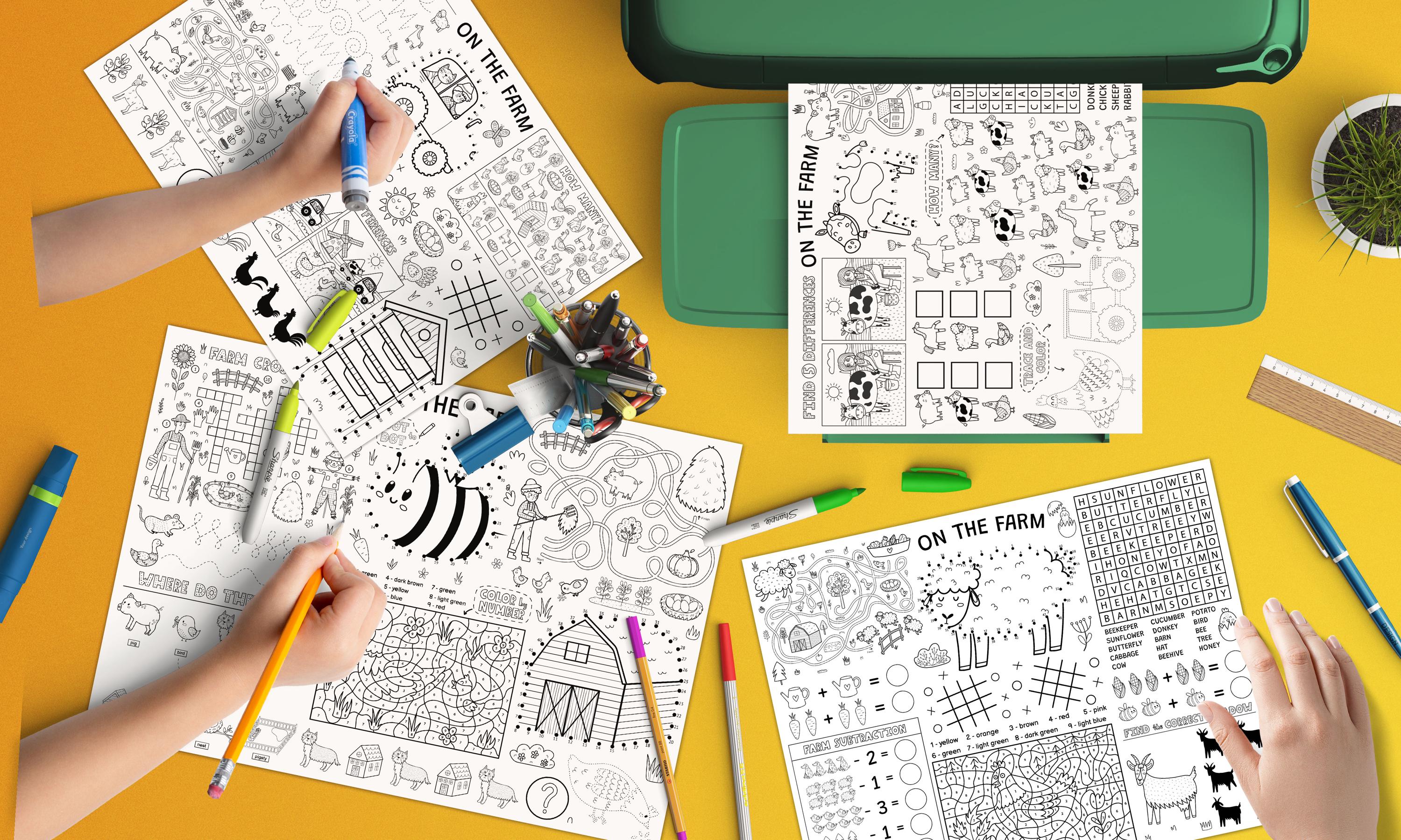 Farm Activity Placemats DIGITAL, on the Farm Coloring Activity Mats ...