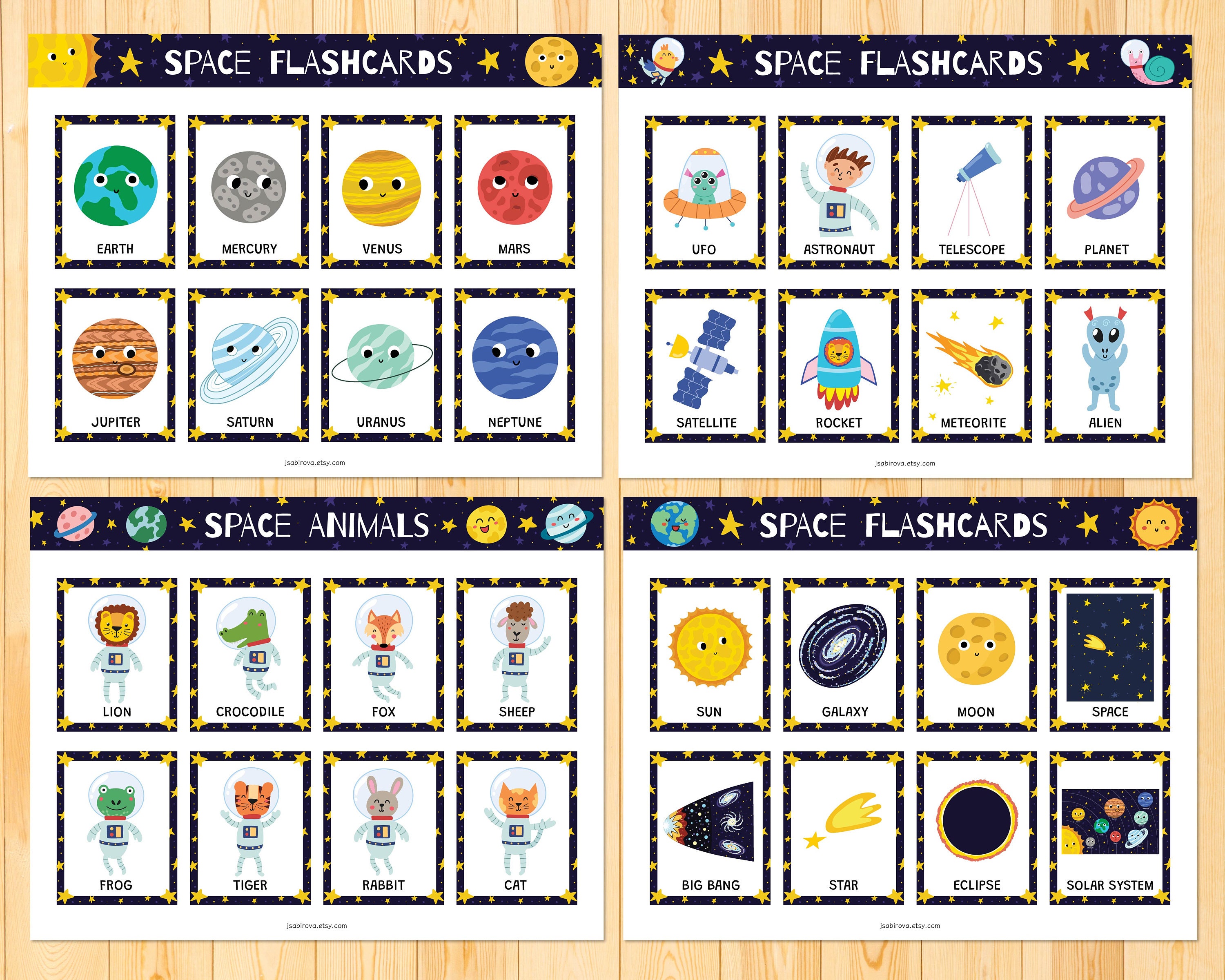 32 Space Flashcards Pdf, Solar System Flash Cards Printable, Planets ...