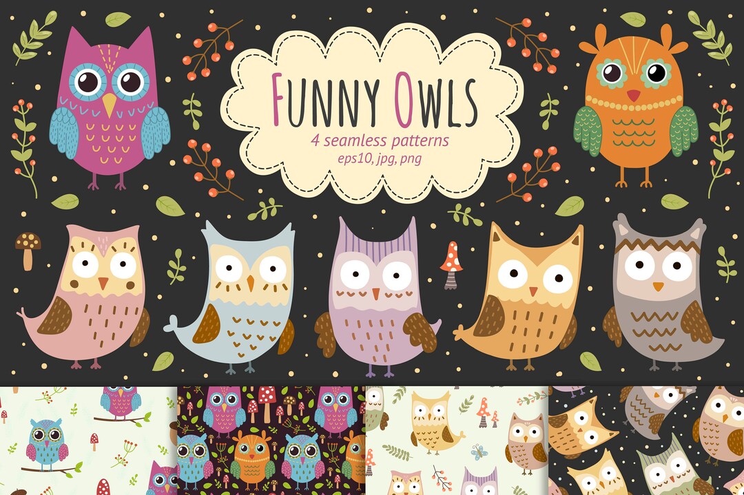 Cute Owls Digital Paper, Forest Seamless Patterns, Printable Owl Theme ...