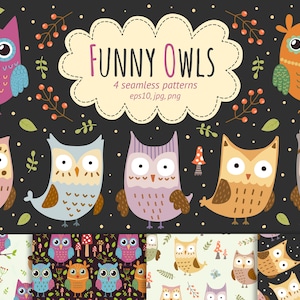 Cute Owls Digital Paper, Forest Seamless Patterns, Printable Owl Theme ...