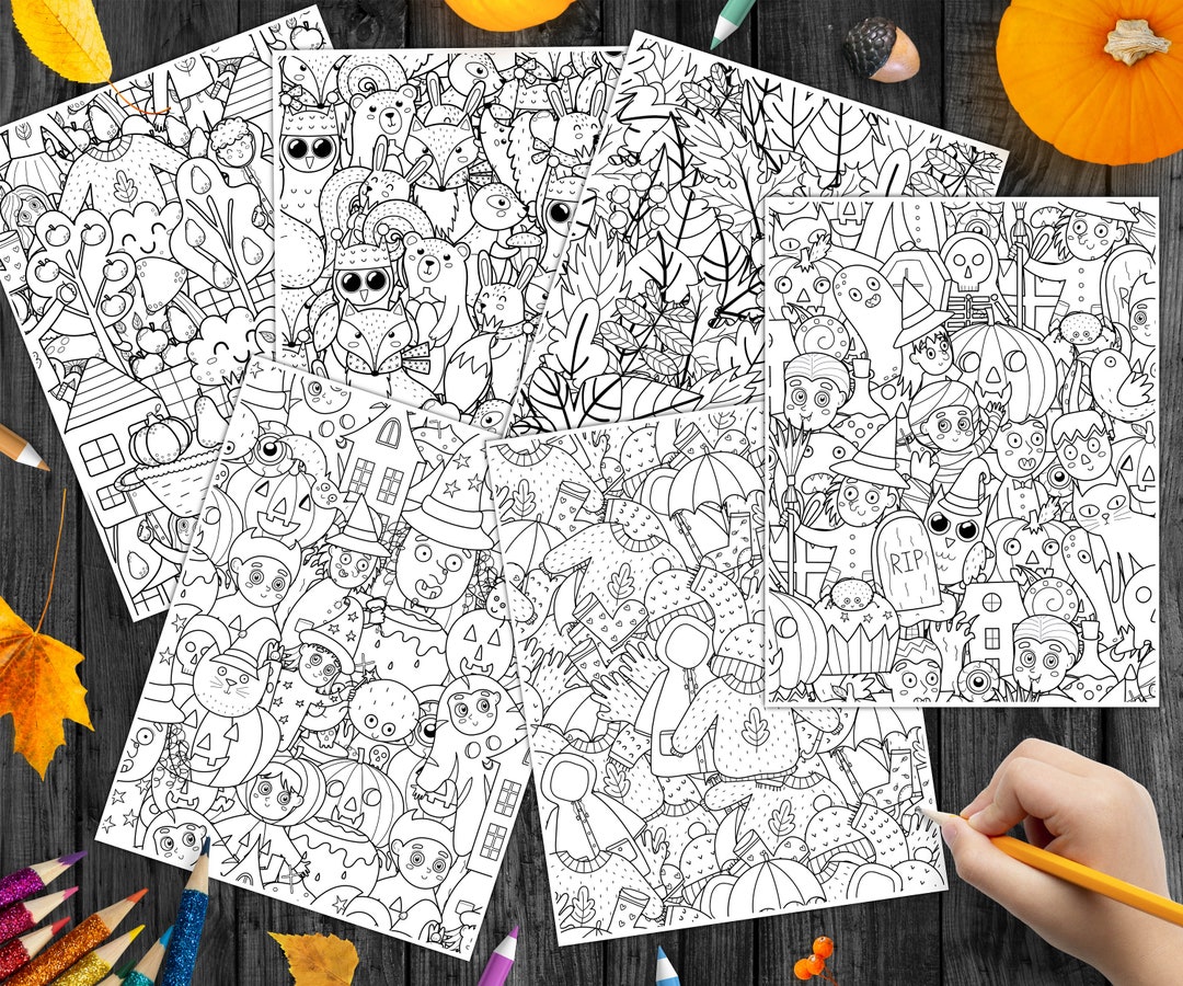 Autumn Halloween Coloring Book Pdf, Printable Coloring Pages for Adults ...