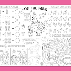 Farm Activity Placemats DIGITAL, on the Farm Coloring Activity Mats ...