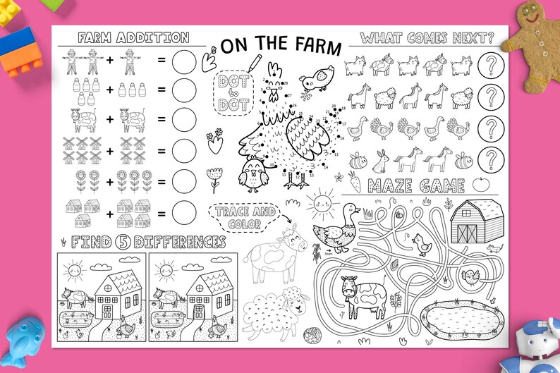 Farm Activity Placemats DIGITAL, on the Farm Coloring Activity Mats ...