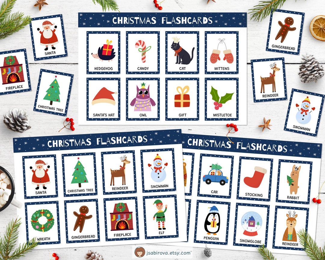 Christmas Flashcards Pdf, Christmas Flash Cards Printable, Santa Claus ...