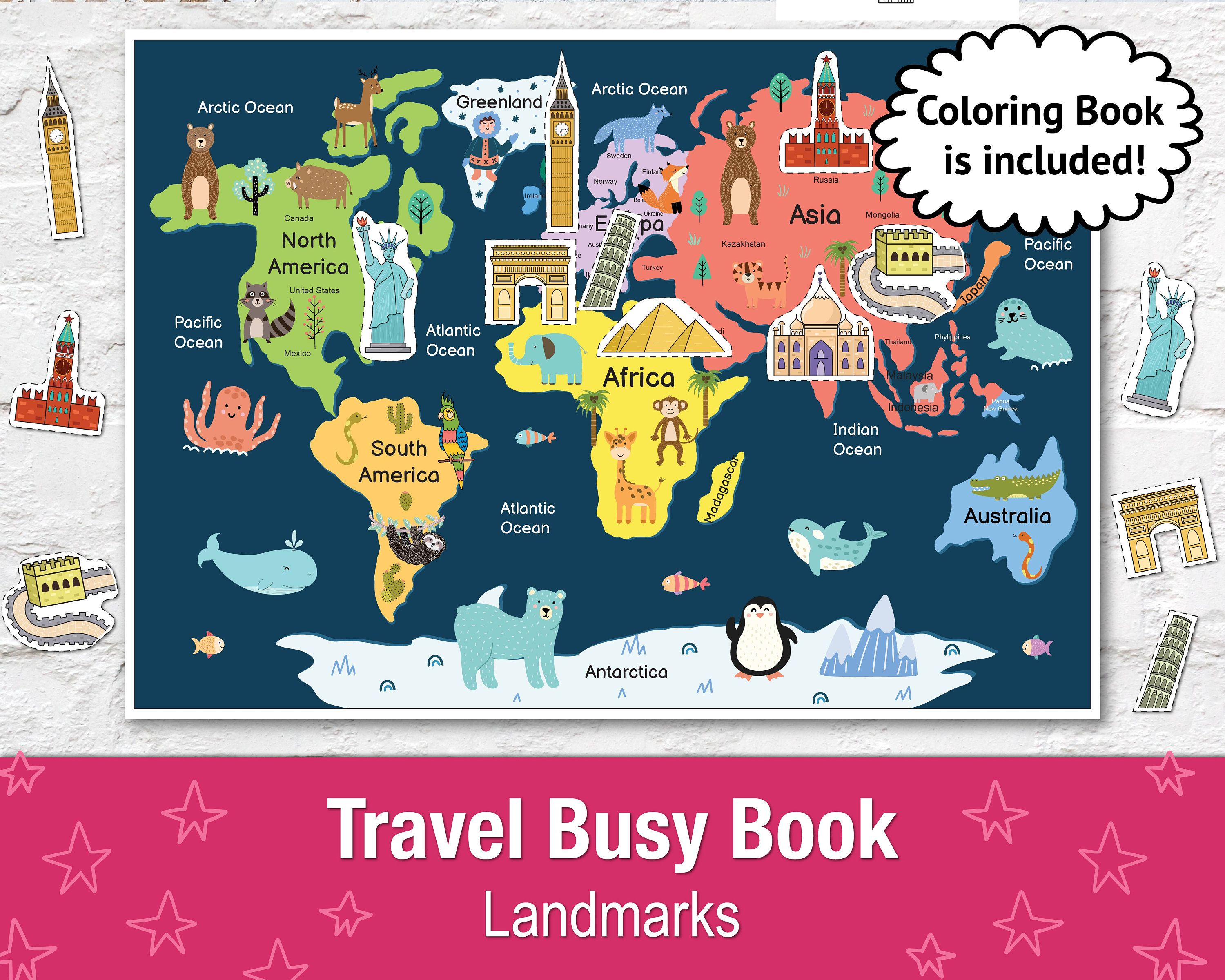Travel Busy Book With Landmarks for Kids Matching Game Pages - Etsy