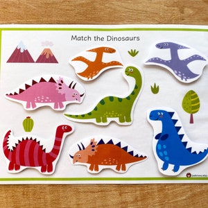Dinosaurs Matching Busy Book Page, Dinosaurs Shadow Matching Worksheet ...